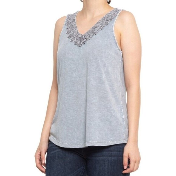 greige | Tops | Greige Womens Crochet V Neck Sleeveless Tank Top Stone ...